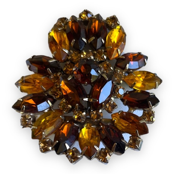 Vintage | Jewelry | Vintage Amber Colored Flower Brooch Golden Age ...